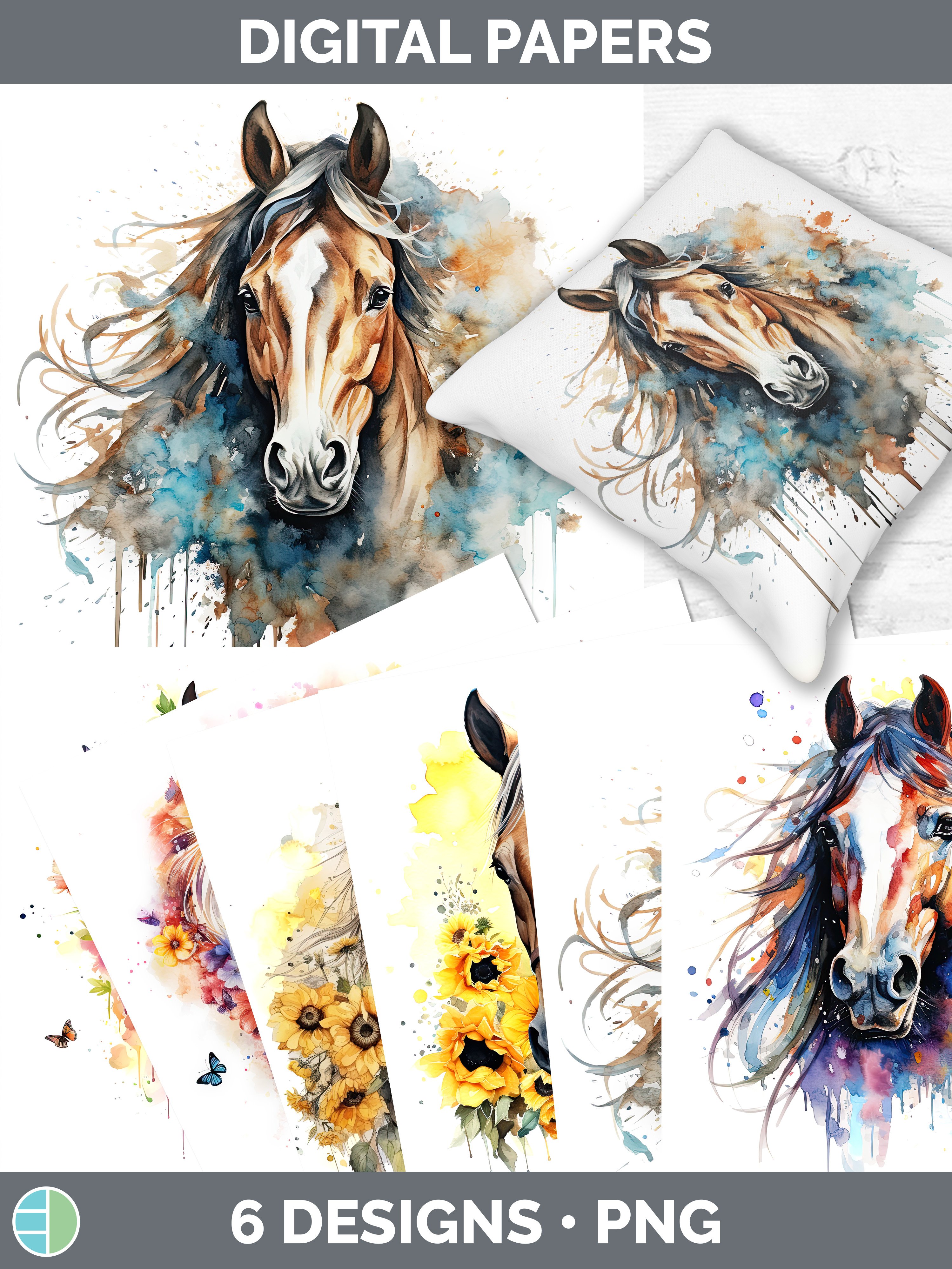 Pretty Horse Paper Backgrounds | Bundle Digital Scrapbook Pa