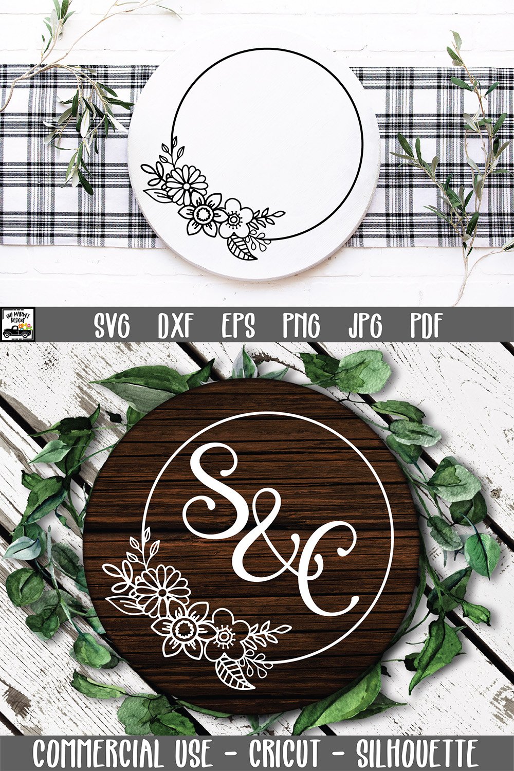 Circle Flower Frame Monogram SVG