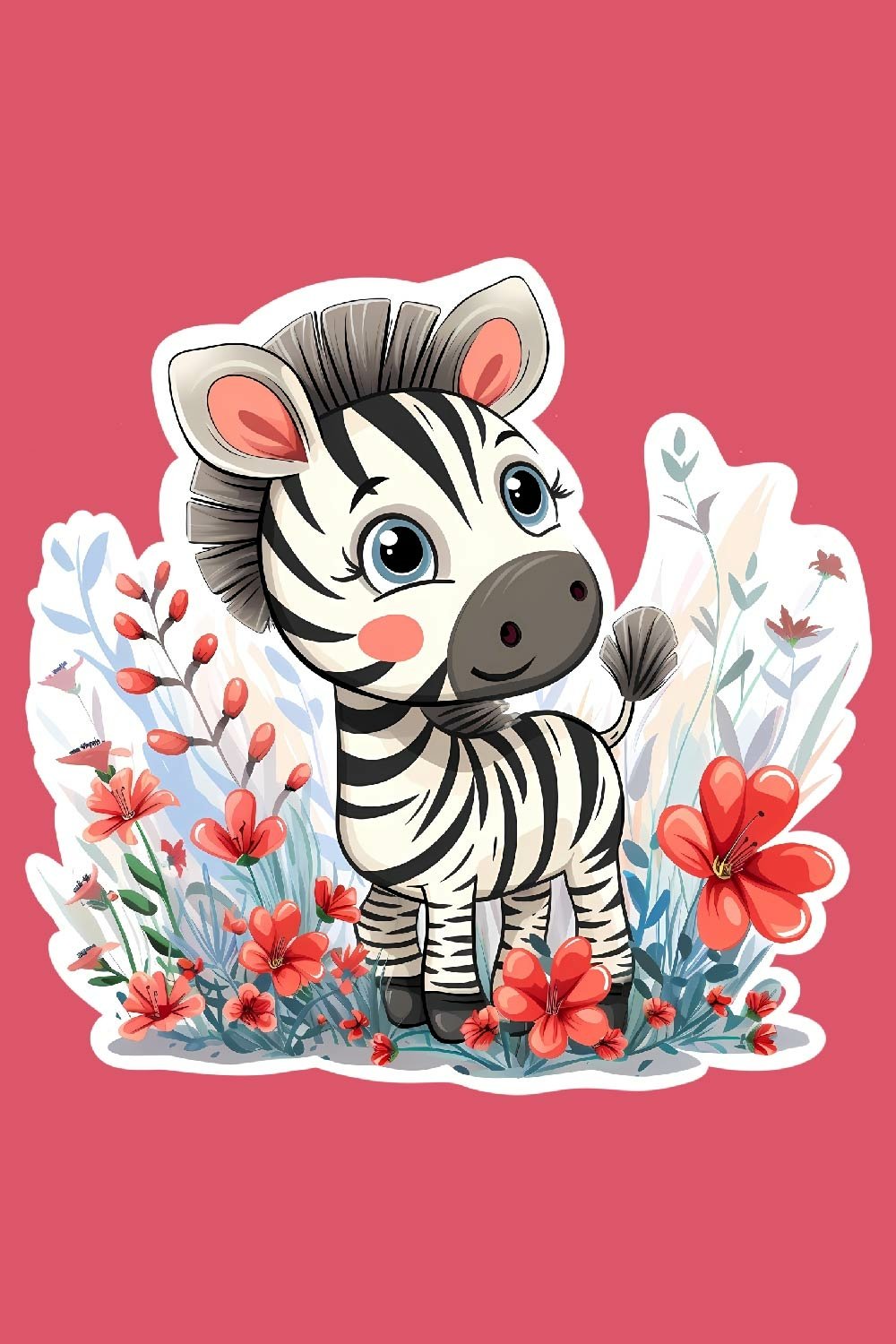 Spring zebra sticker | Sticker Zebra in flowers