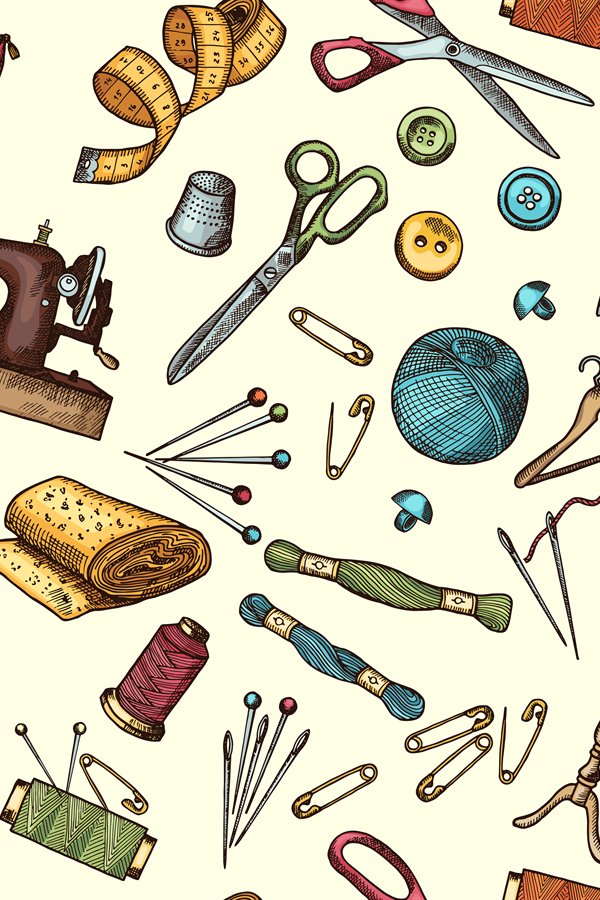 Fashion seamless pattern with pictures of industrial tools f