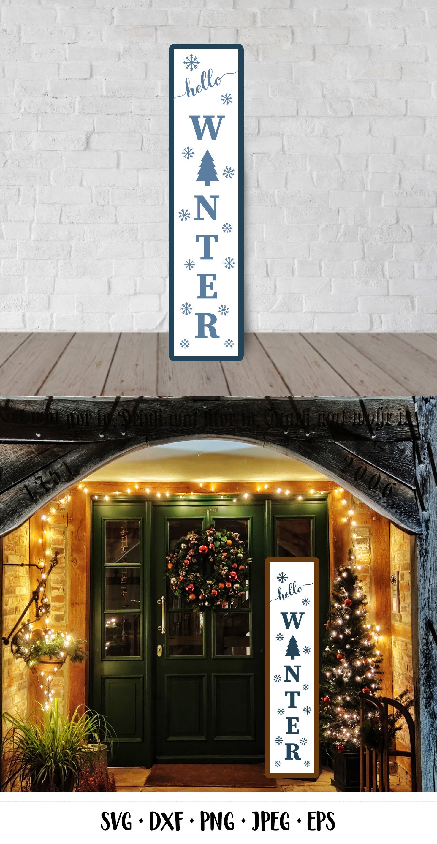 Hello Winter Porch Sign SVG. Winter Vertical Front Sign