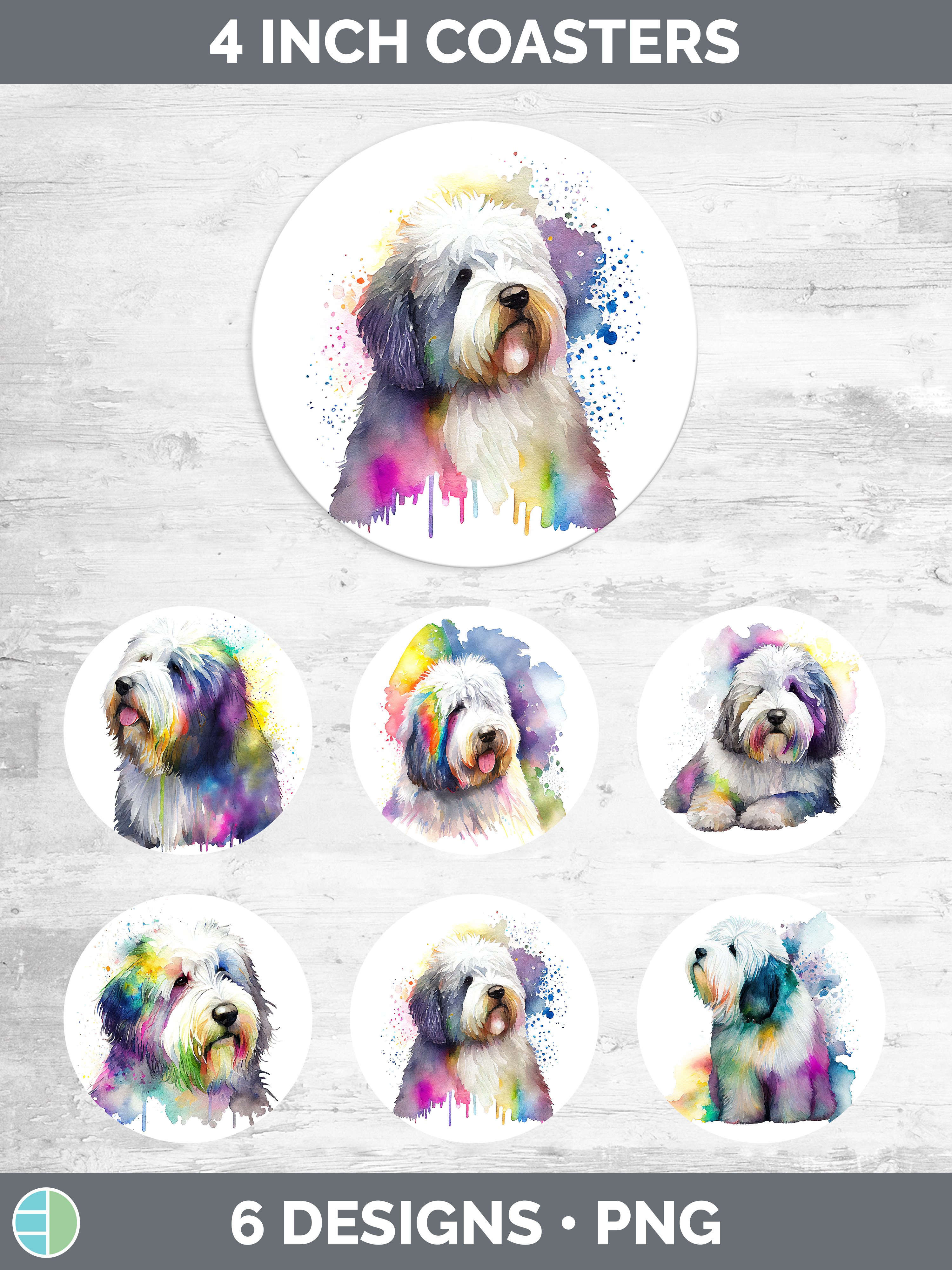 Rainbow Sheepdog Round Coaster | Sublimation Coaster Designs