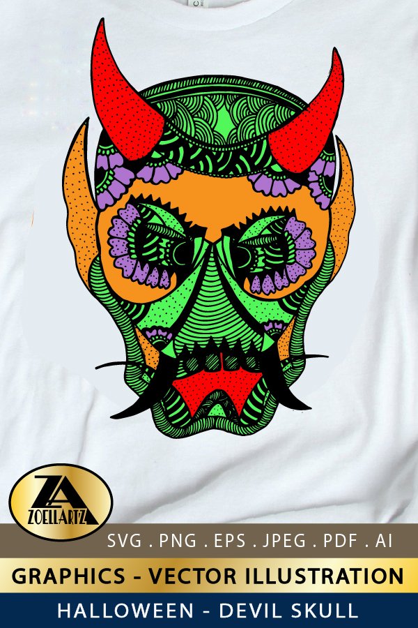 Halloween SVG Skull Devil Hand Drawn Vector Illustration