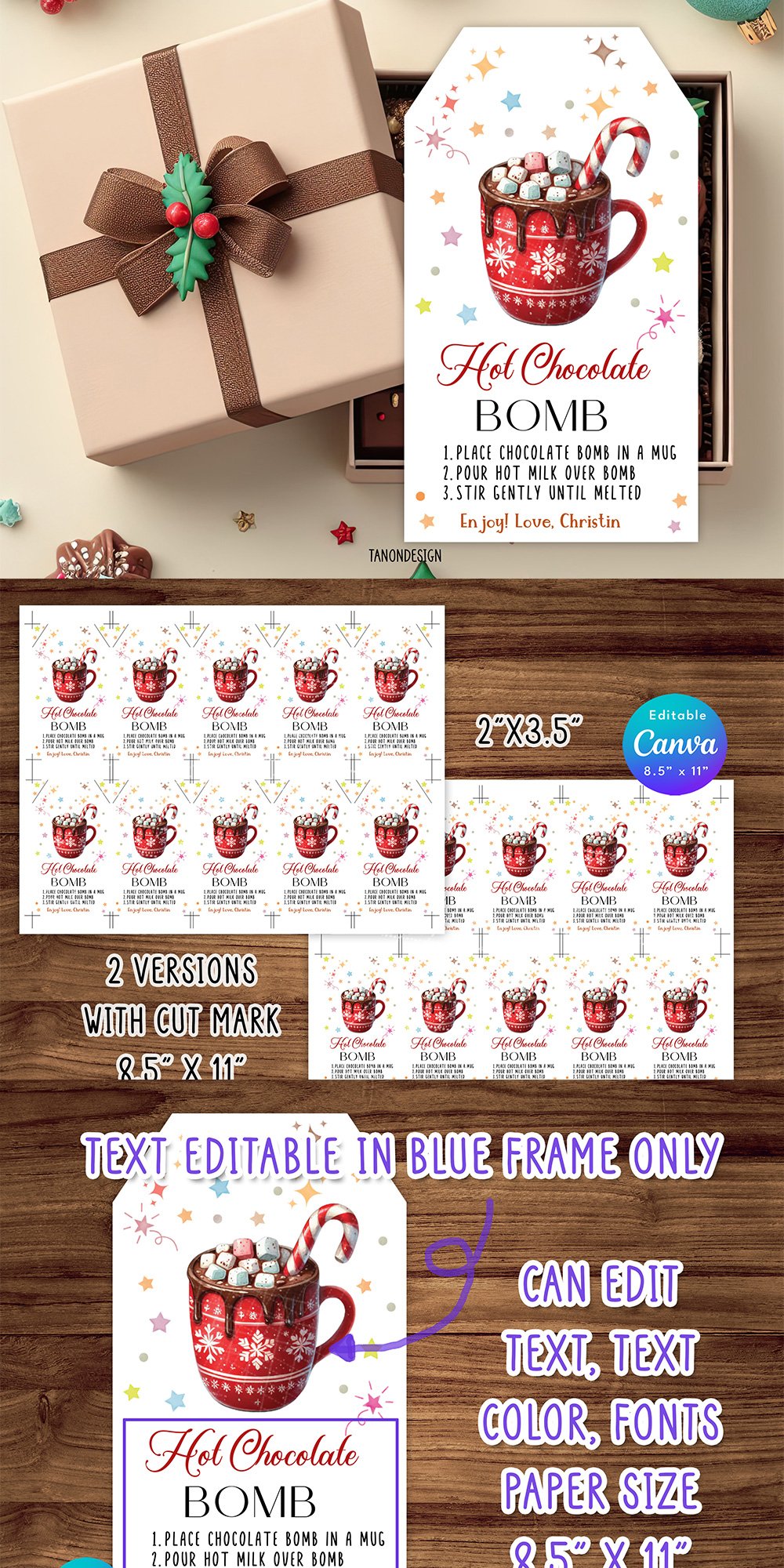 Hot Chocolate Bomb tags, Merry Christmas Favor Tagg Gift tag