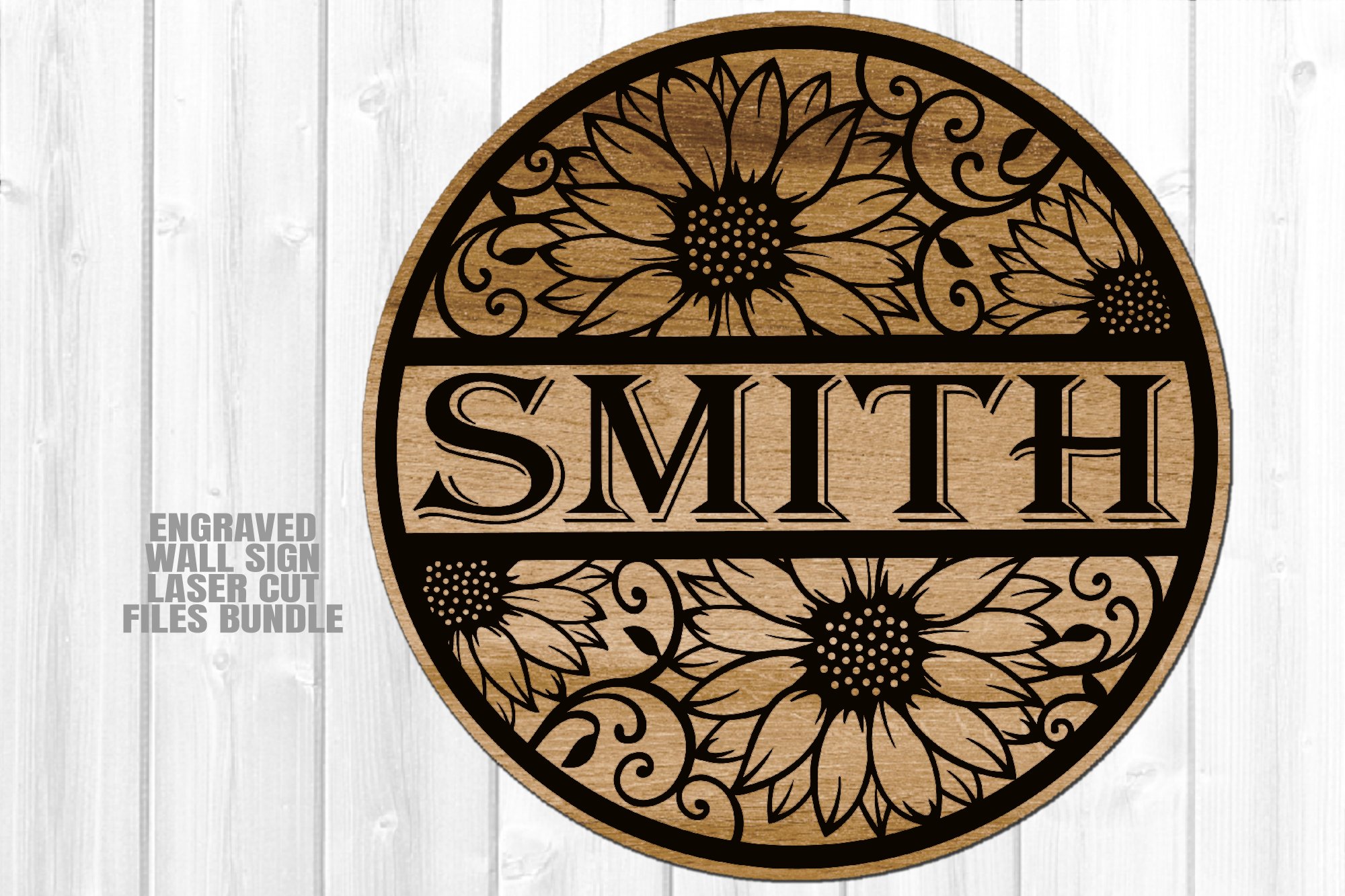 Monogram Sunflower Sign SVG | Glowforge Laser Cut Files