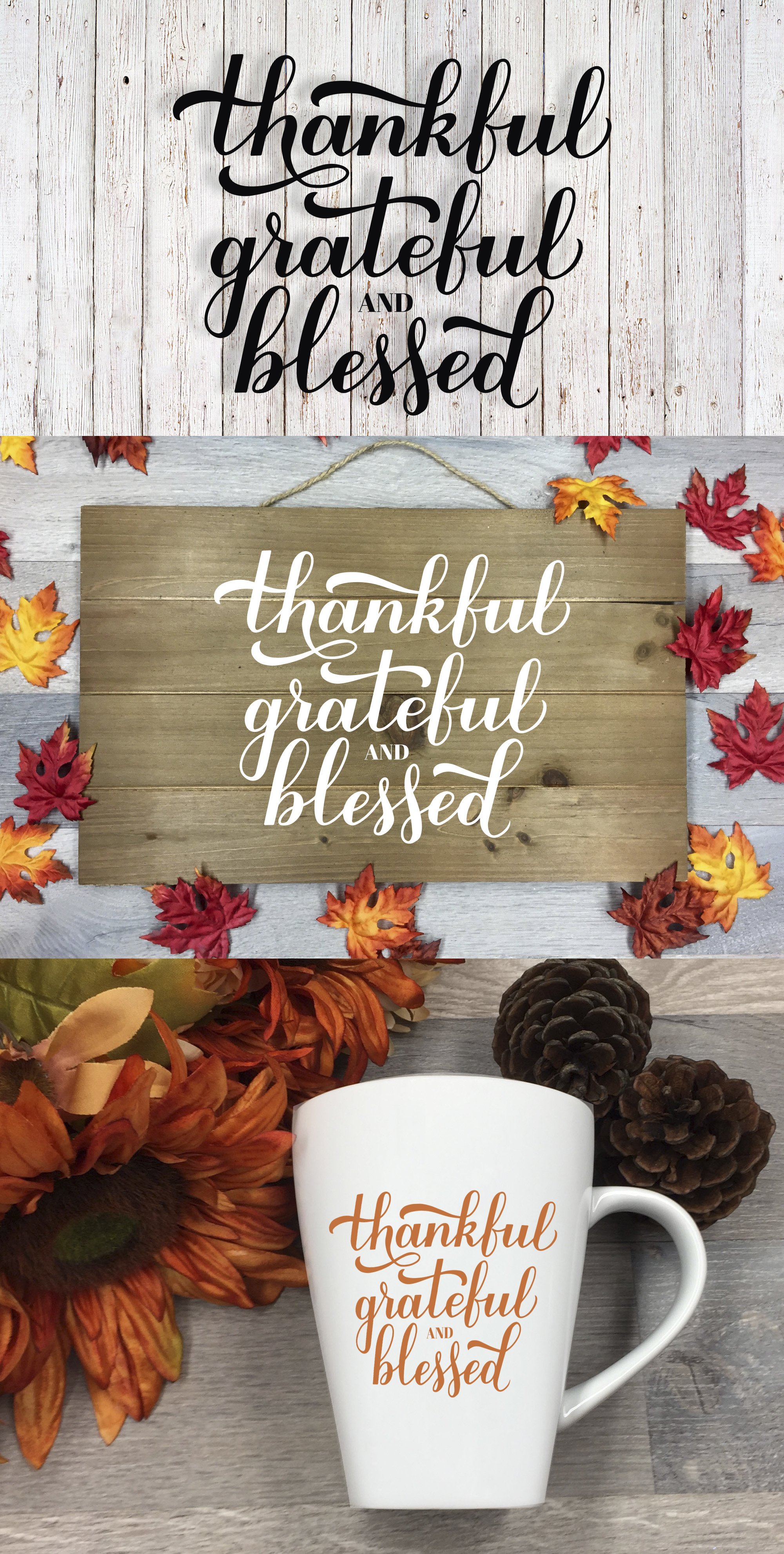 Thankful Grateful Blessed calligraphy lettering