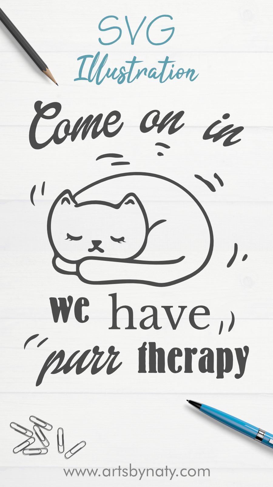 Sleeping cat quote printable illustration for pet owners.