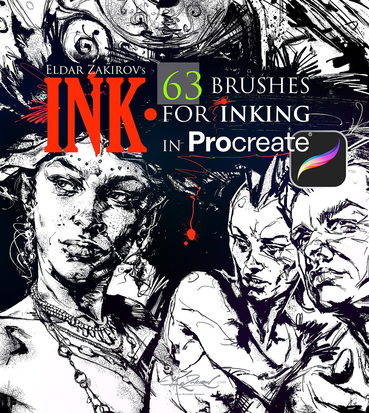 63 Inking brushes for Procreate