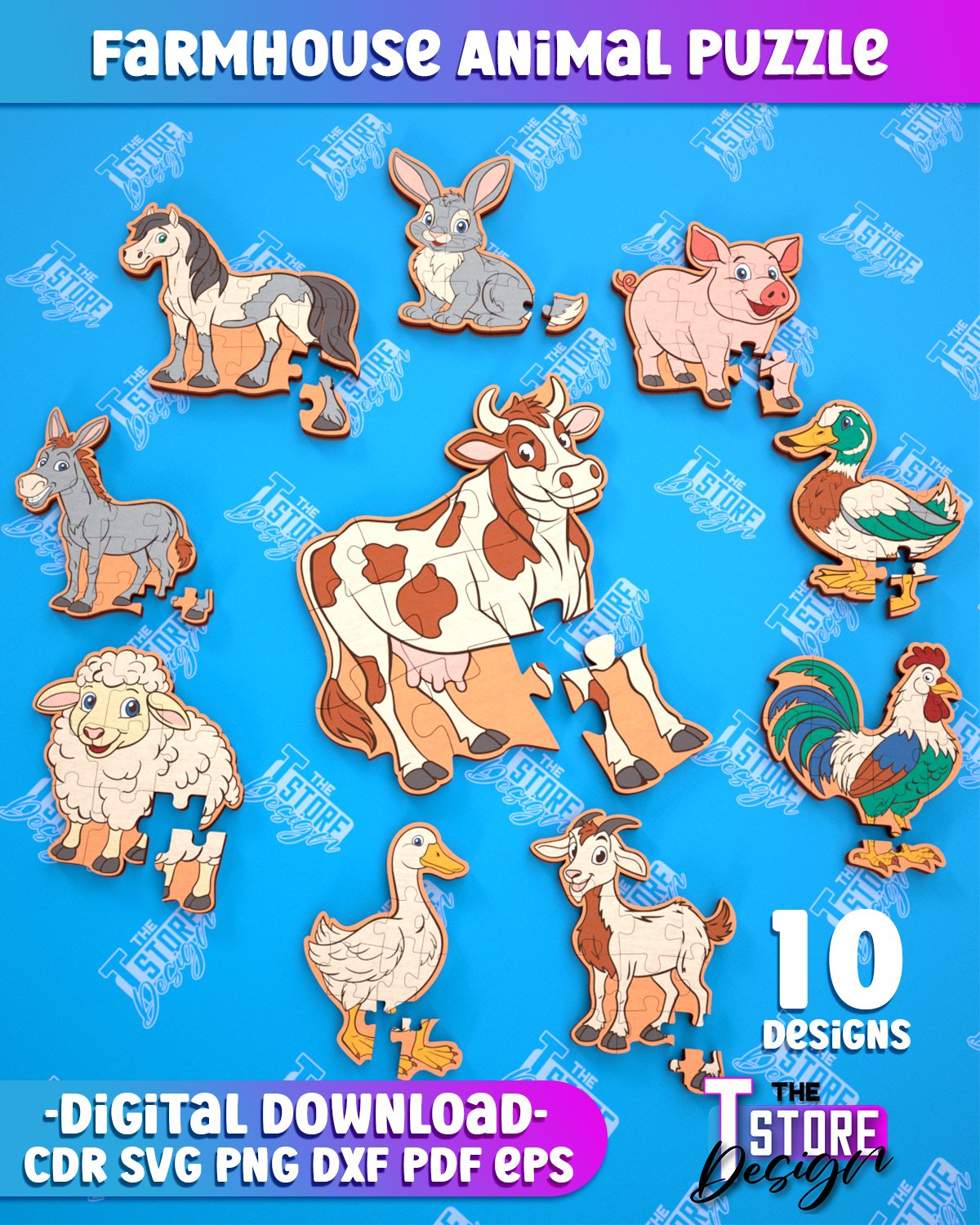 Farmhouse Puzzle Laser Cut Bundle|Wooden Animals Puzzle SVG