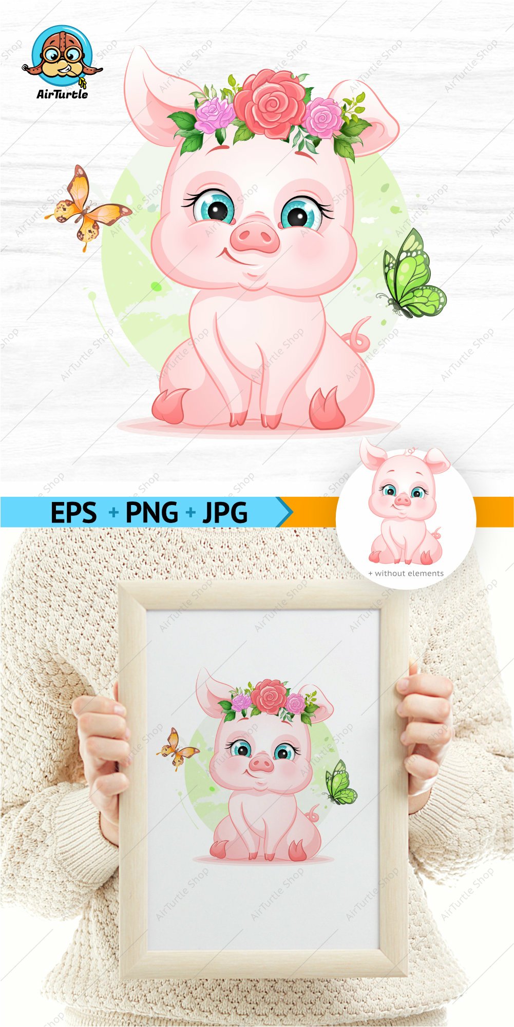 Cute Baby Pig, Piggy, Farm Animals Clipart, EPS, PNG, JPG