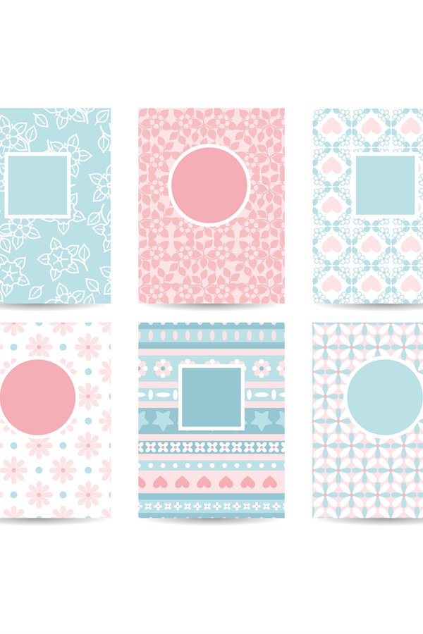 Romantic card templates with pink patterns