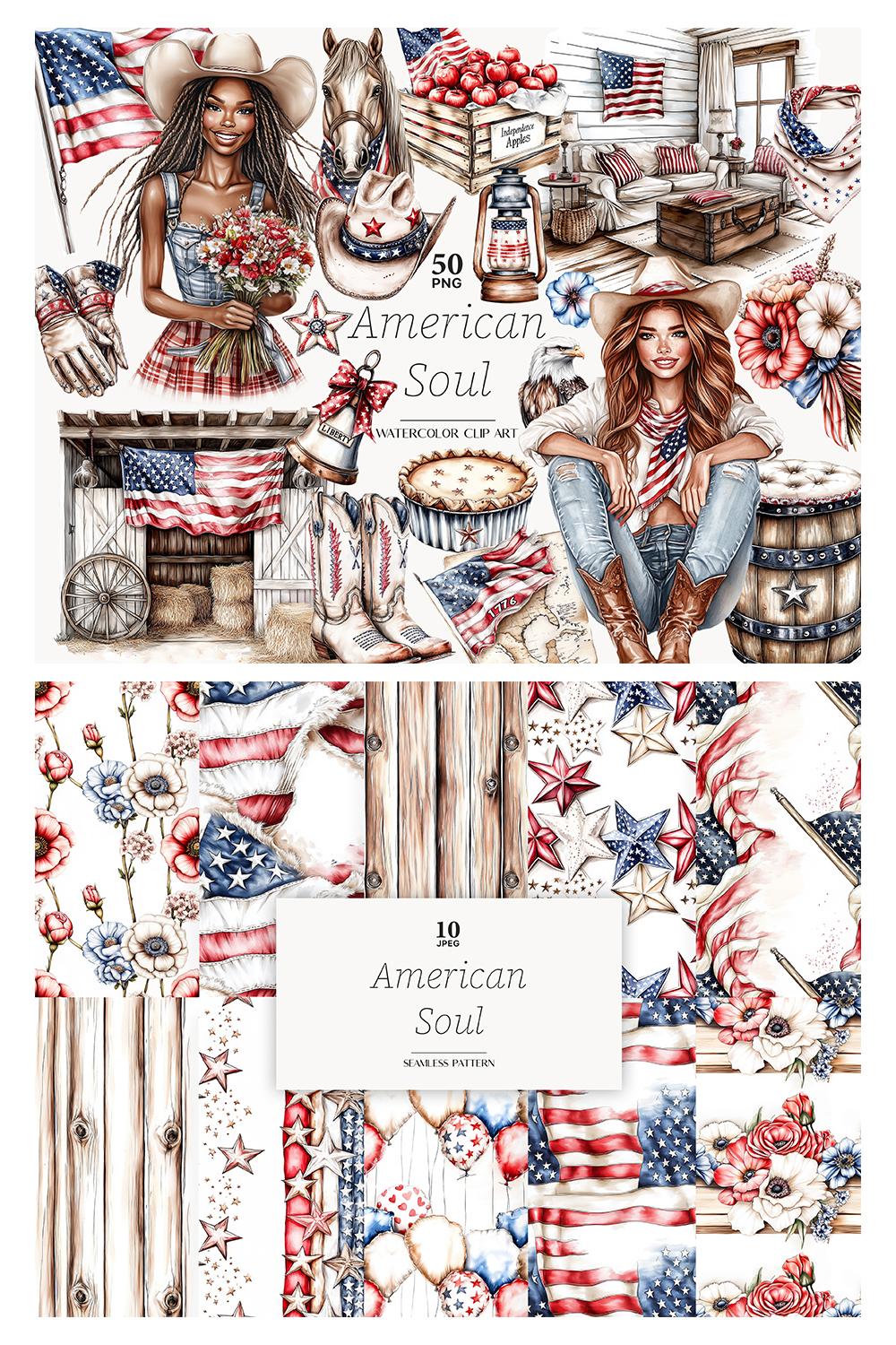 Red White Blue Digital Paper Pack | 4th of July Backgrounds