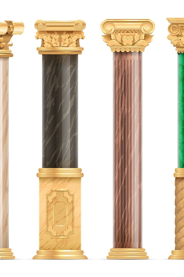 Classic arabic architecture golden columns with stone marble