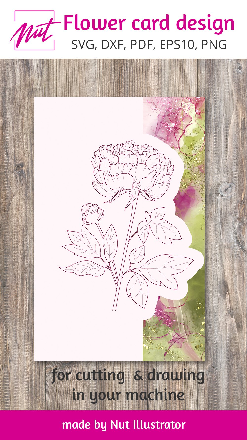 Peony flower | Flower card design | Card SVG