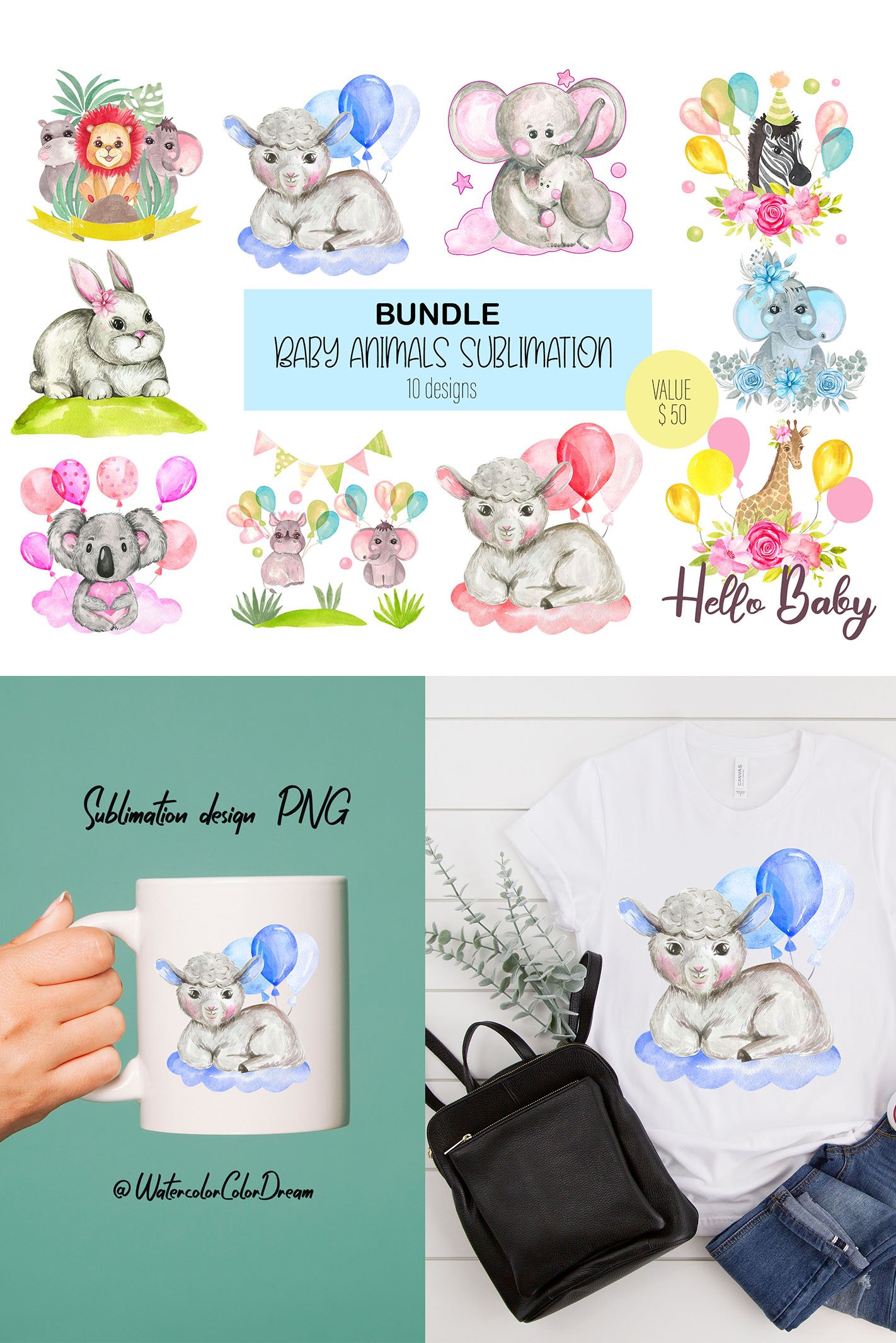 Baby animals clipart | Watercolor animals bundle