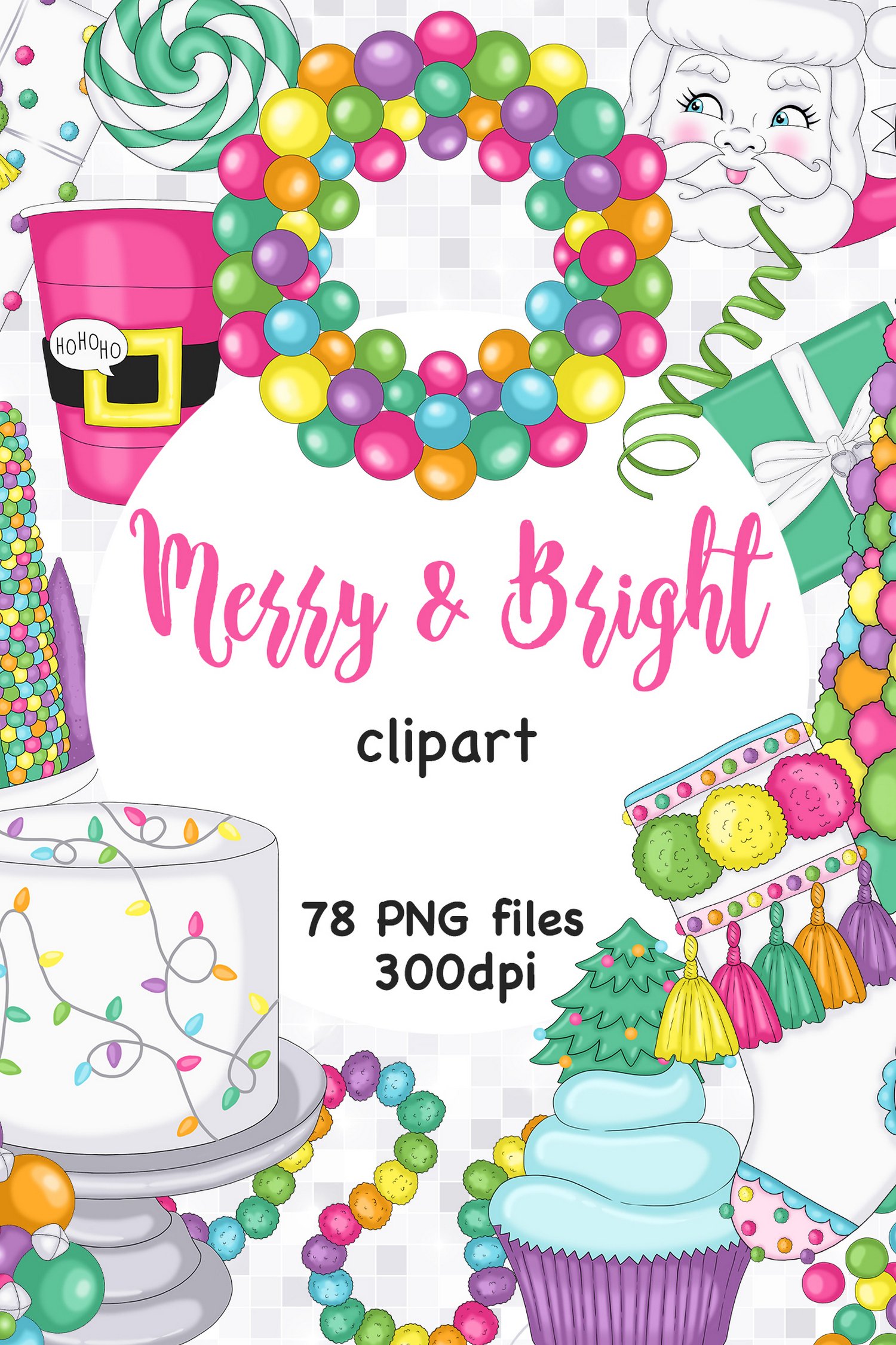 Merry And Bright Clipart | Christmas Clipart Bundle PNG