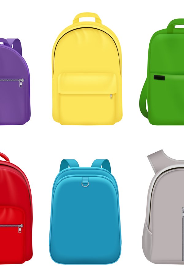 School backpack. College realistic students handy items lugg