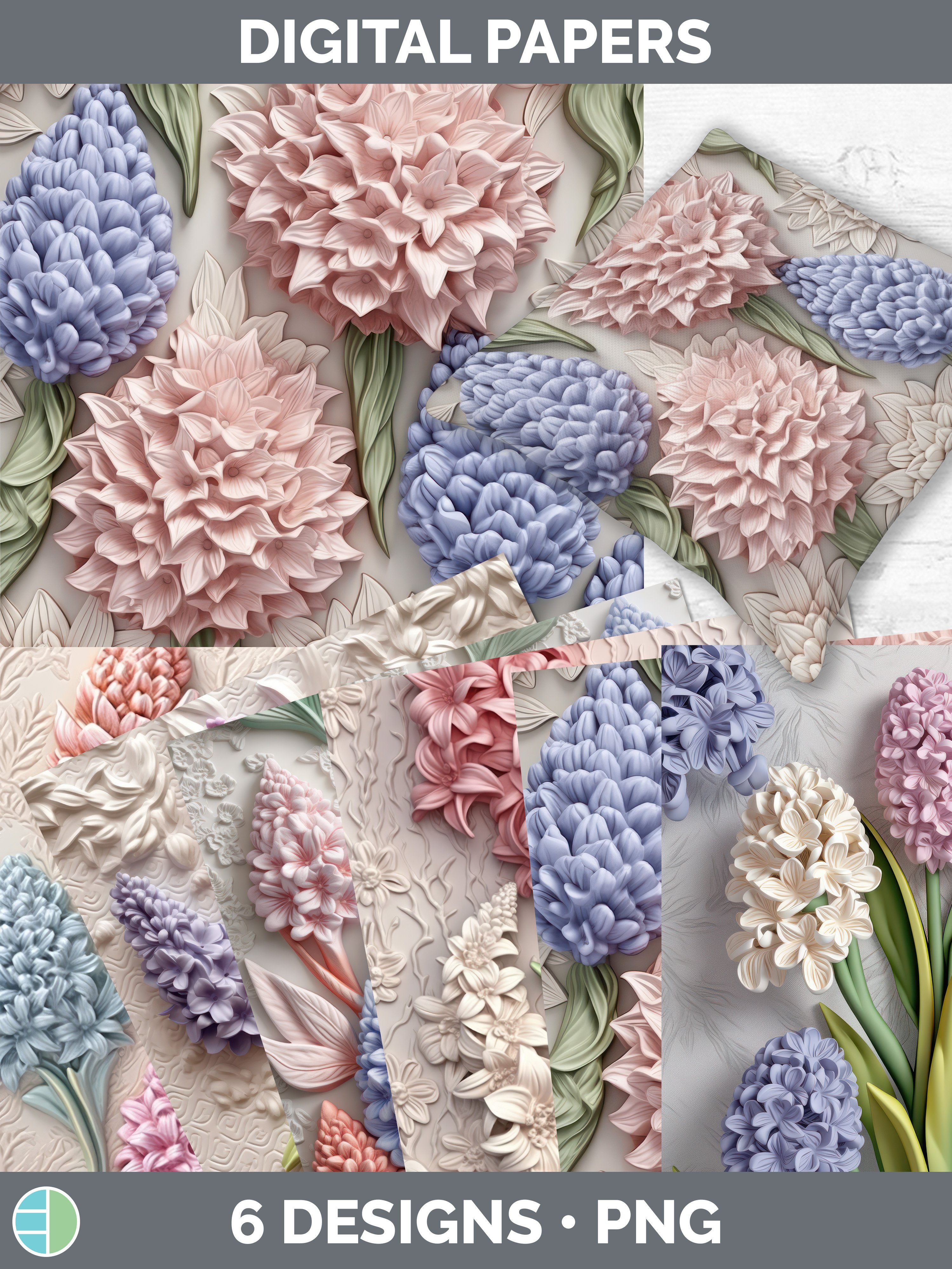 3D Hyacinth Flowers Paper Backgrounds | Digital Scrapbook Pa