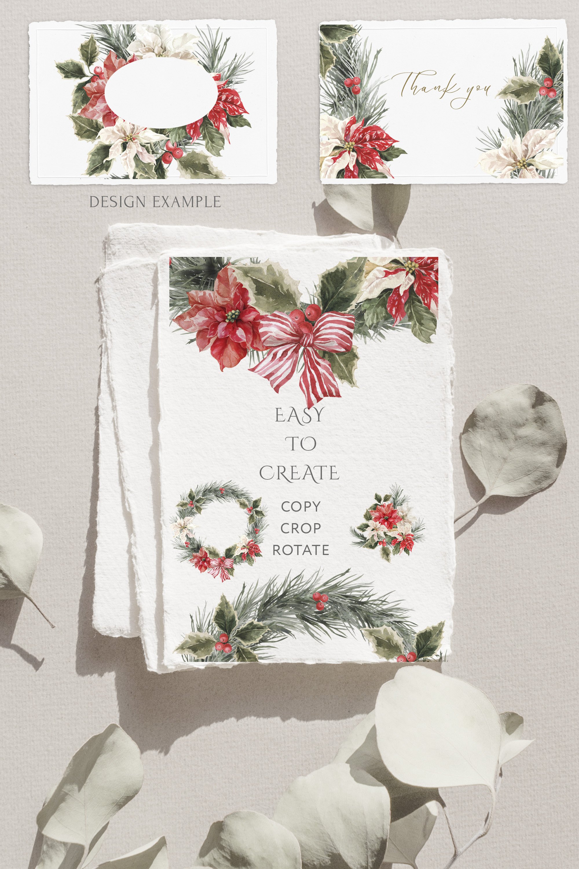 Christmas Floral Wreath Frame, Bouquet Watercolor Clipart