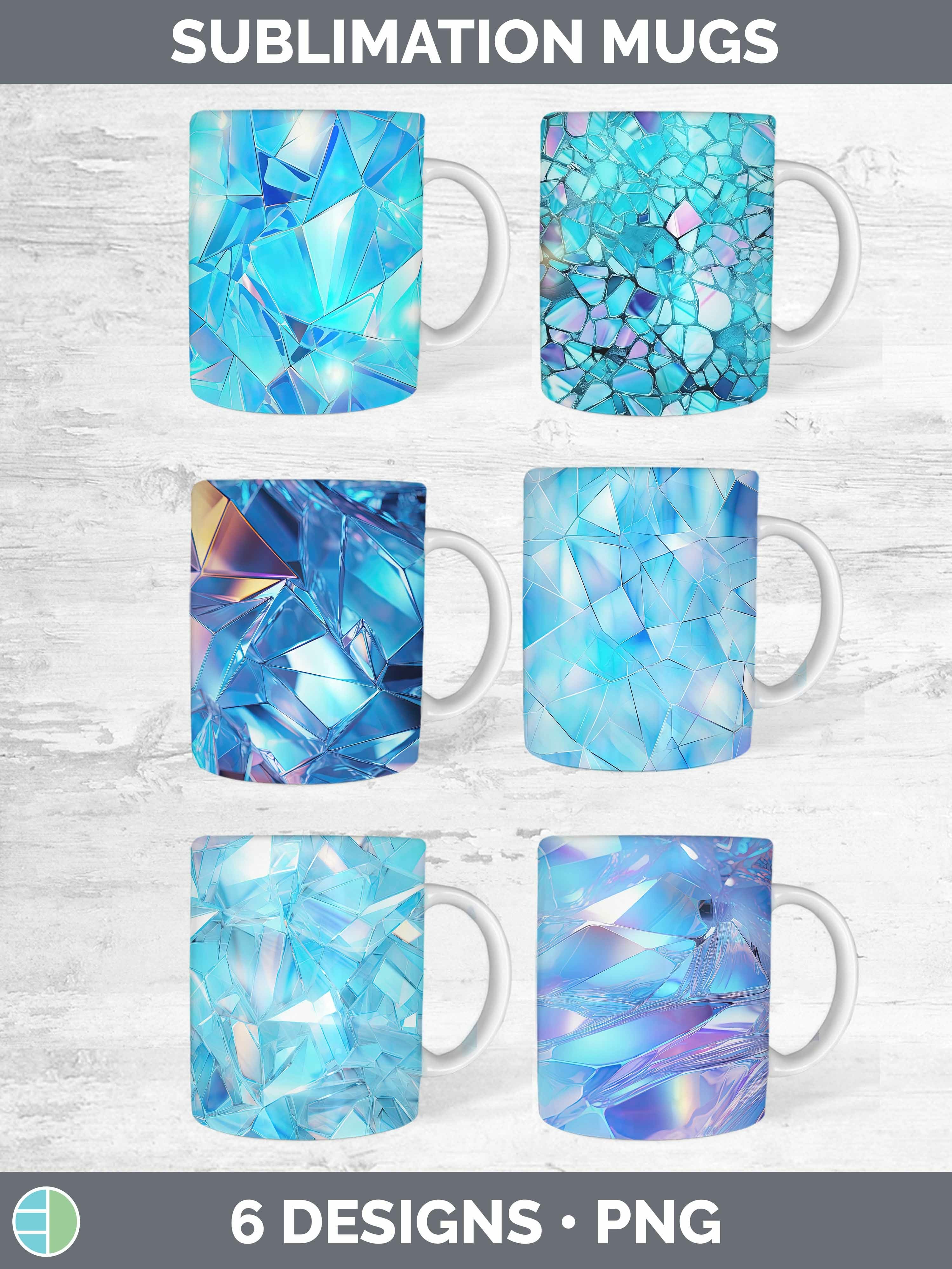 Holographic Cyan Mug Wrap | Bundle Coffee Cup Designs