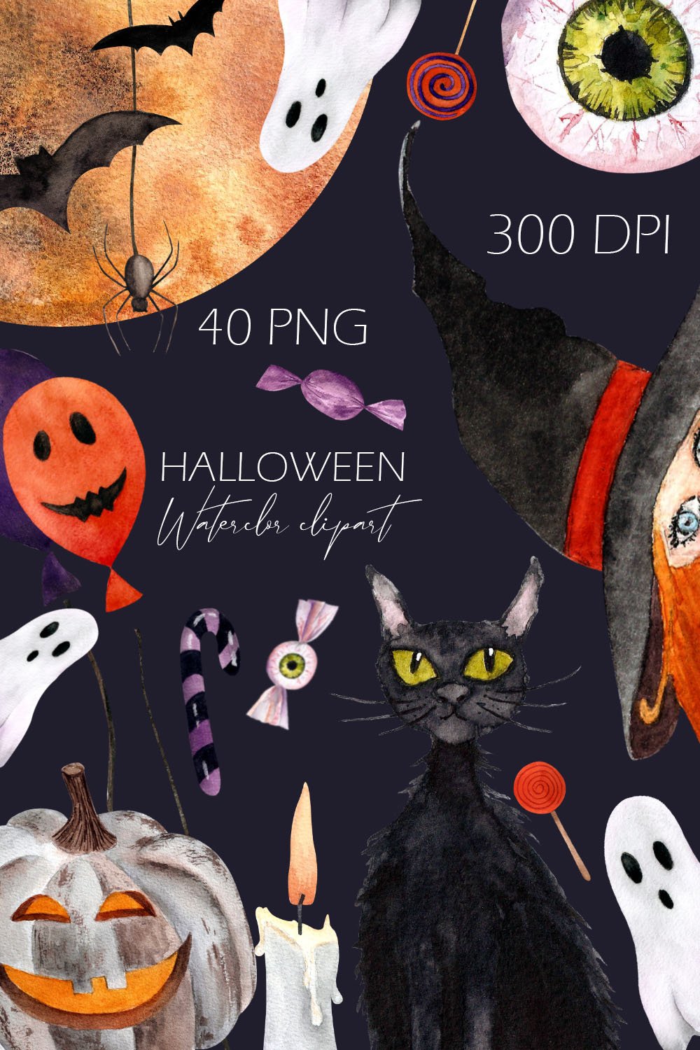 Watercolor halloween clipart. (1615740)