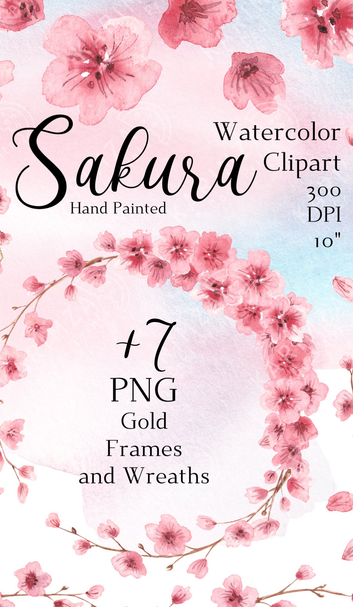Flower wreath clipart, watercolor cherry blossom clipart
