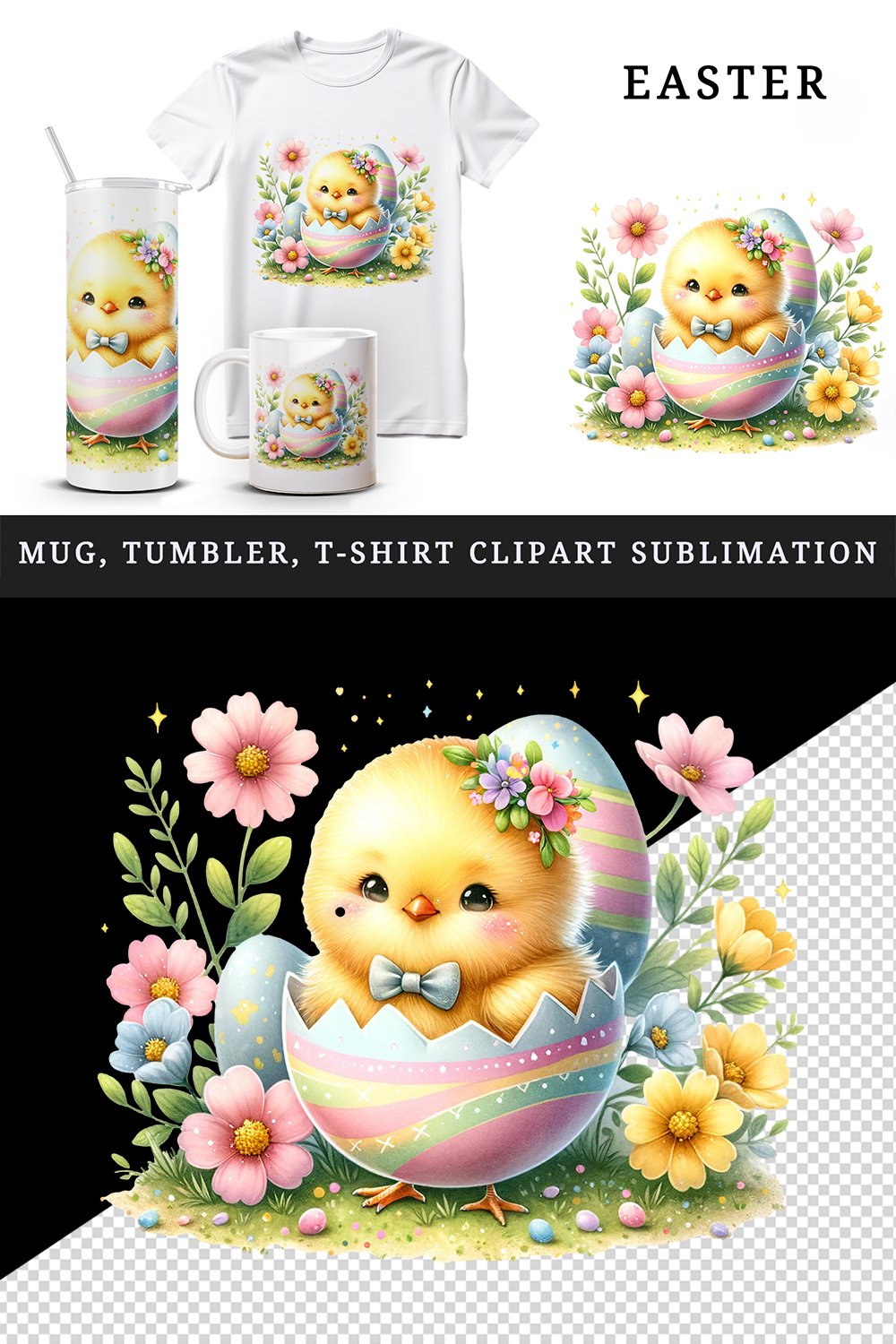 Easter chick tumbler mug wrap clipart sublimation design png
