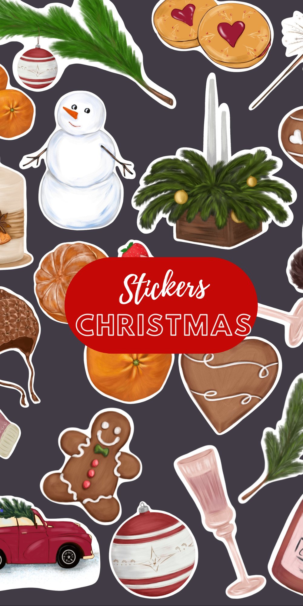 Christmas Art Stickers Set PNG items digital winter bundle