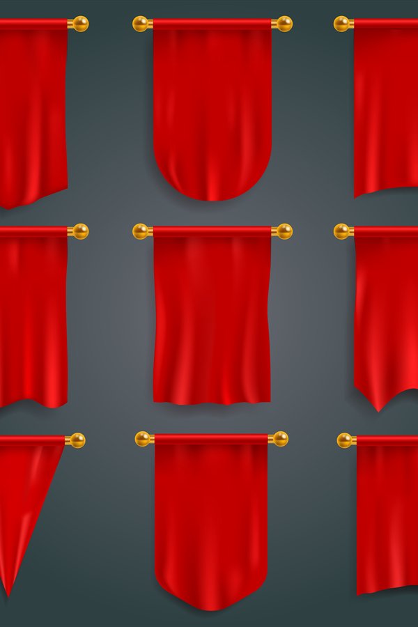 Pennant red. Realistic textile flag 3d, heraldic blank verti