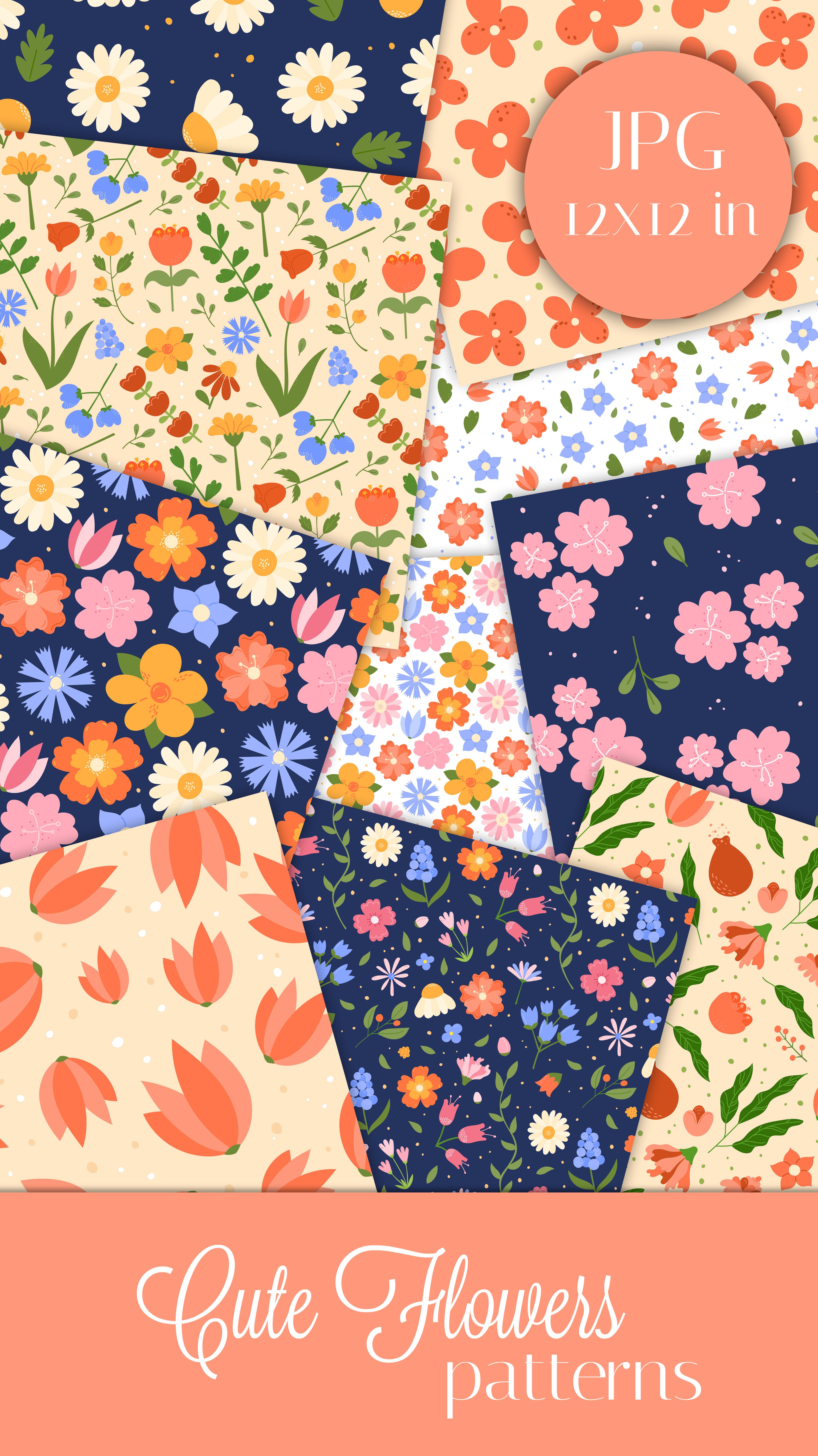 Cute Flowers Digital Paper | Floral Patterns JPG Collection