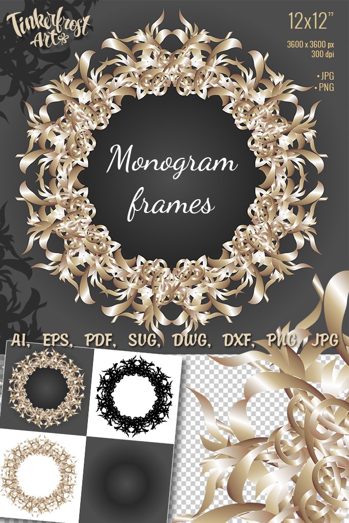 Monogram frames with luxury elegant identity ornament