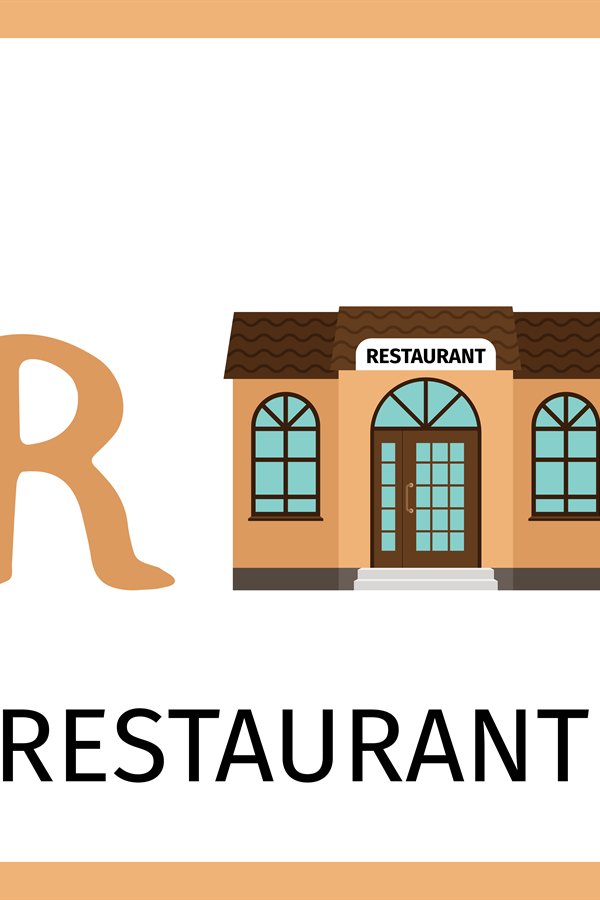 Alphabet card with restaurant building