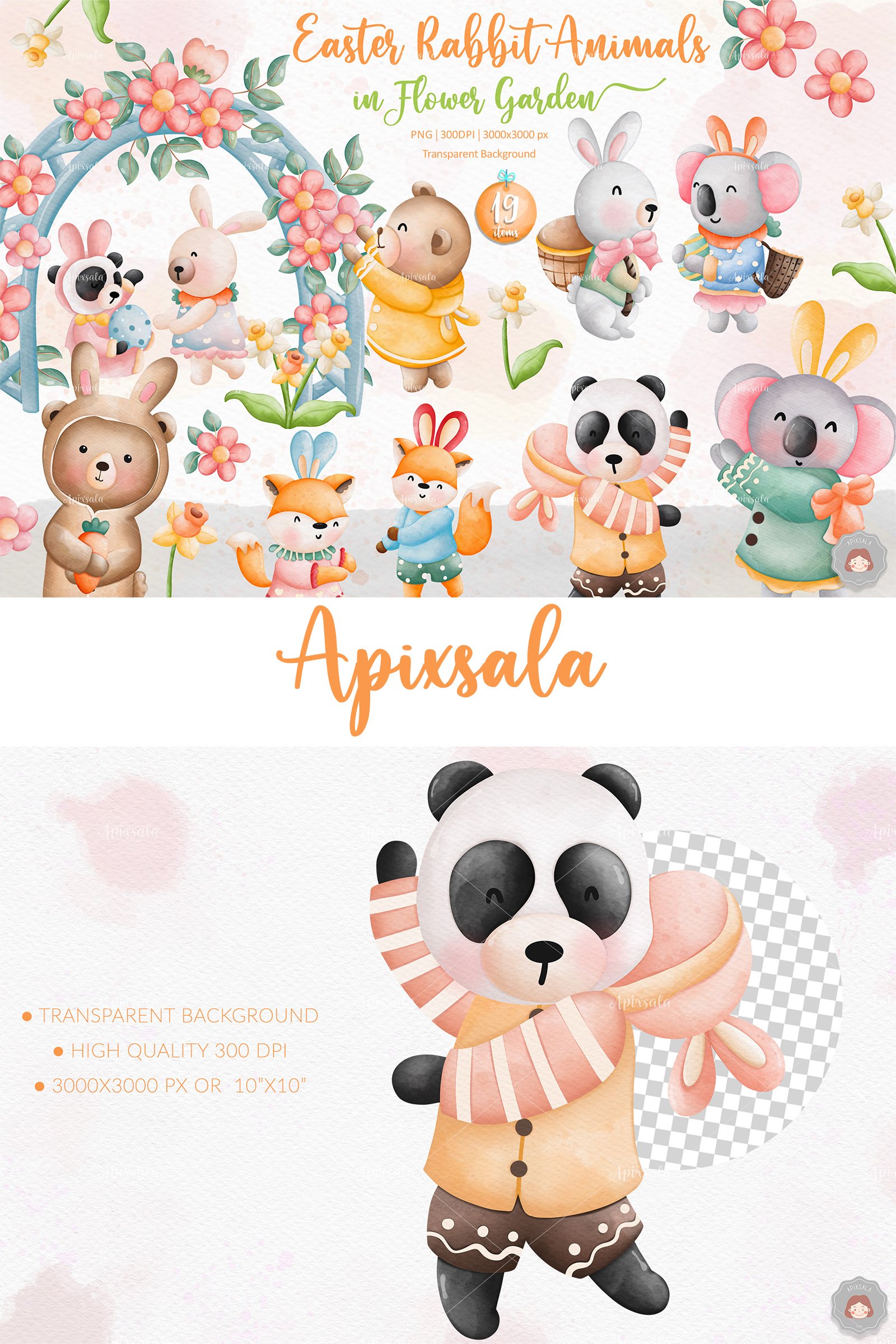 Easter Rabbit Animal in Flower Garden Clipart (2455581)