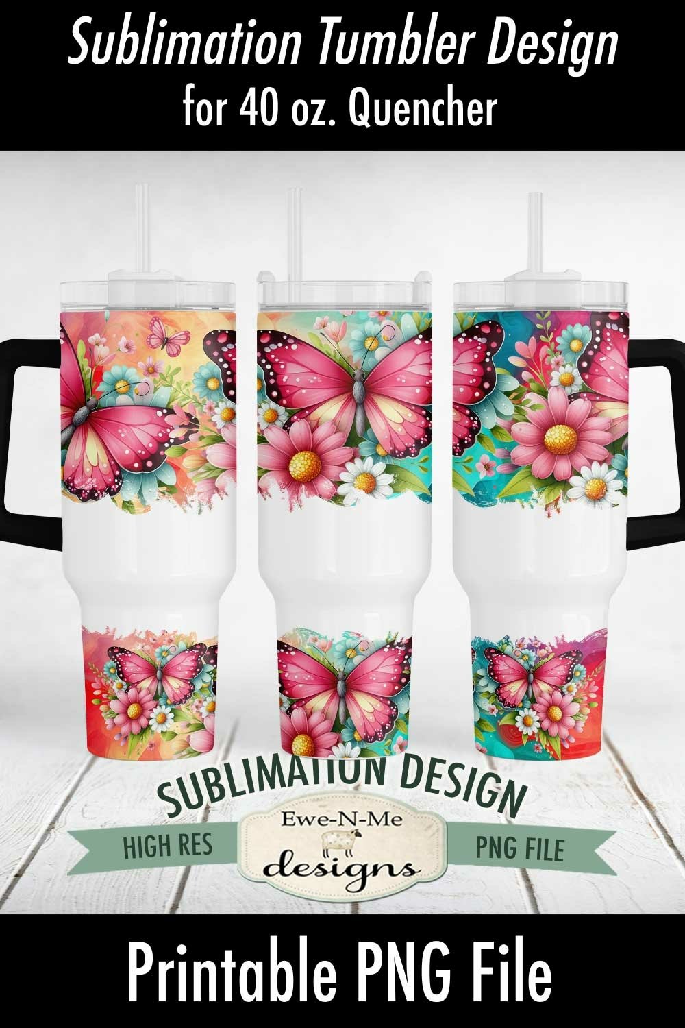 Butterfly Floral 40 oz Sublimation Tumbler Design