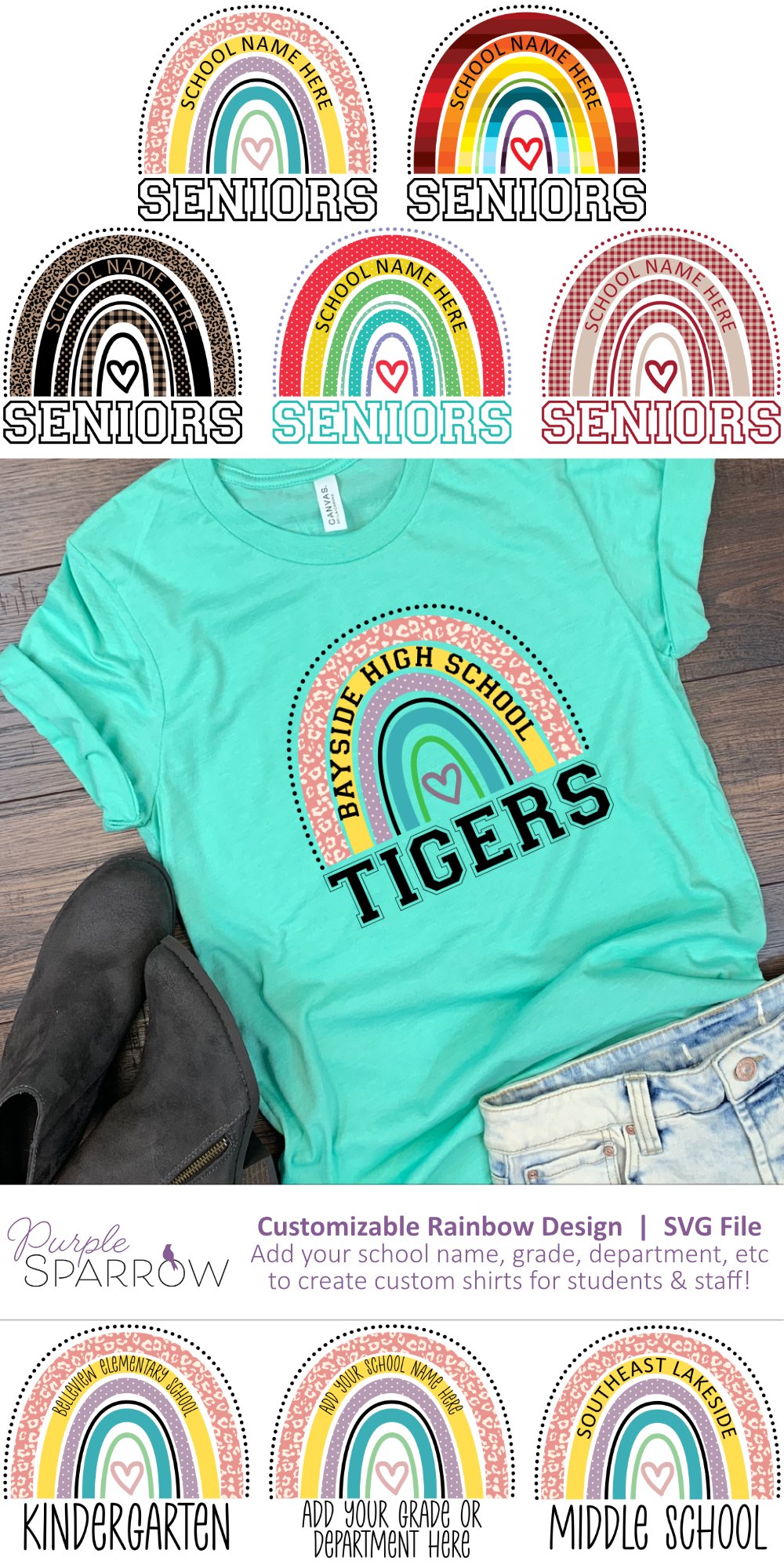 Customizable Rainbow Teacher Tee SVG Design