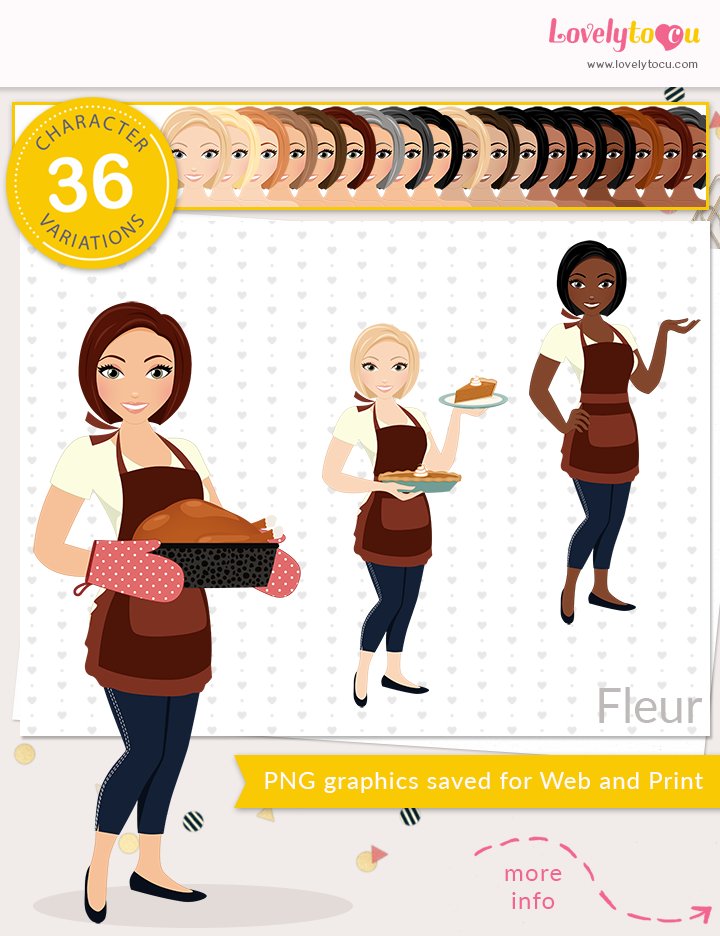 Turkey girl clipart, thanksgiving dinner cook, (1023358)