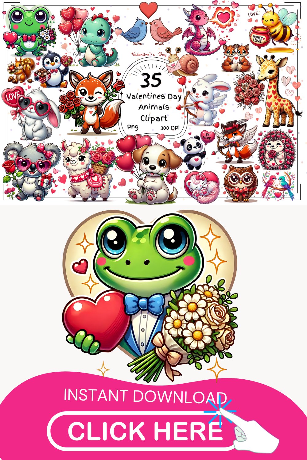 35 Valentine's Day Animals Clipart - Cute Fun Illustrations