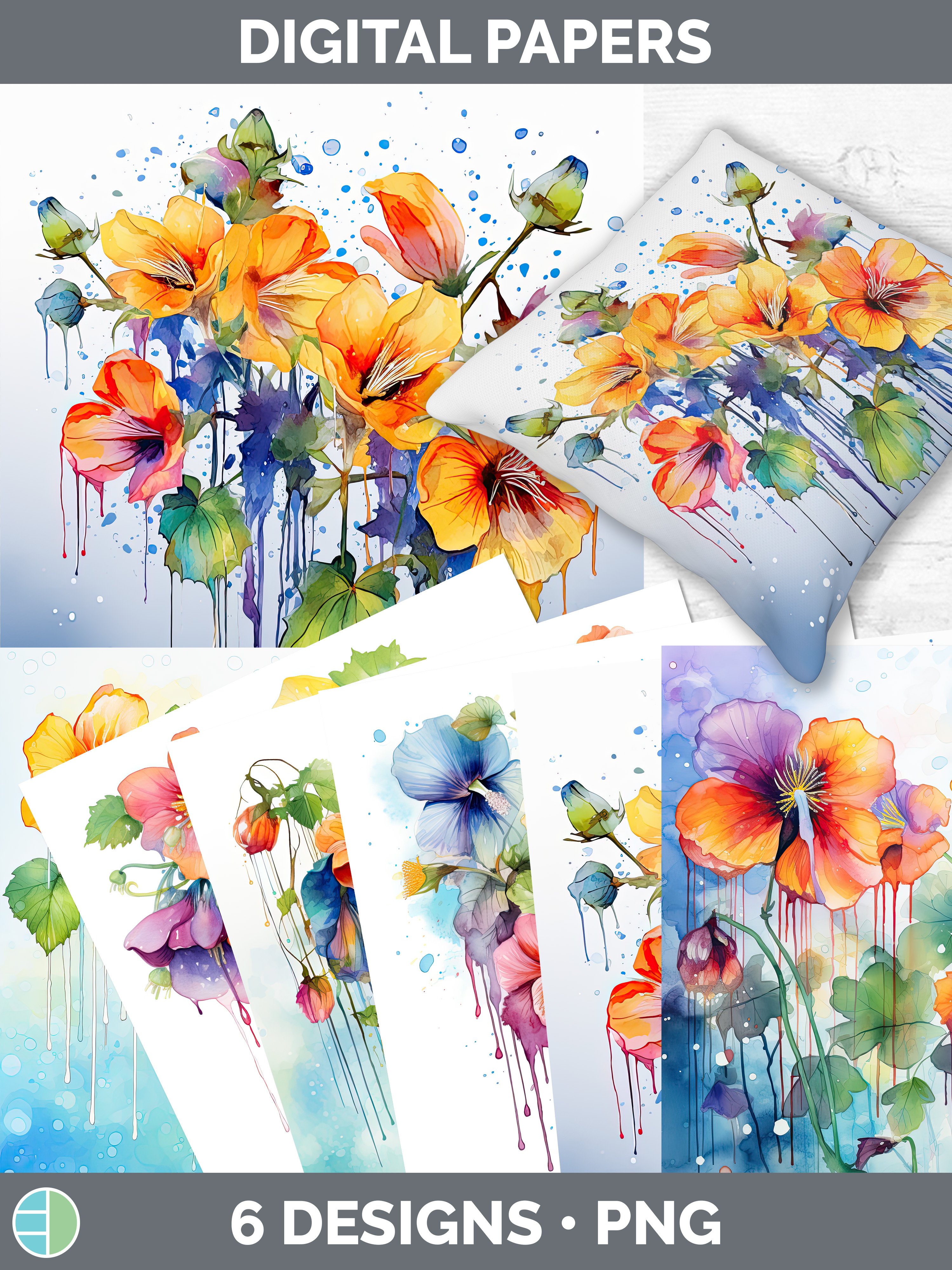 Splat Rainbow Abutilon Flowers Paper Backgrounds | Bundle Di
