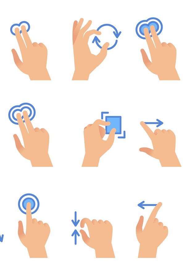 Touch screen hand gestures. Touching screen devices communic