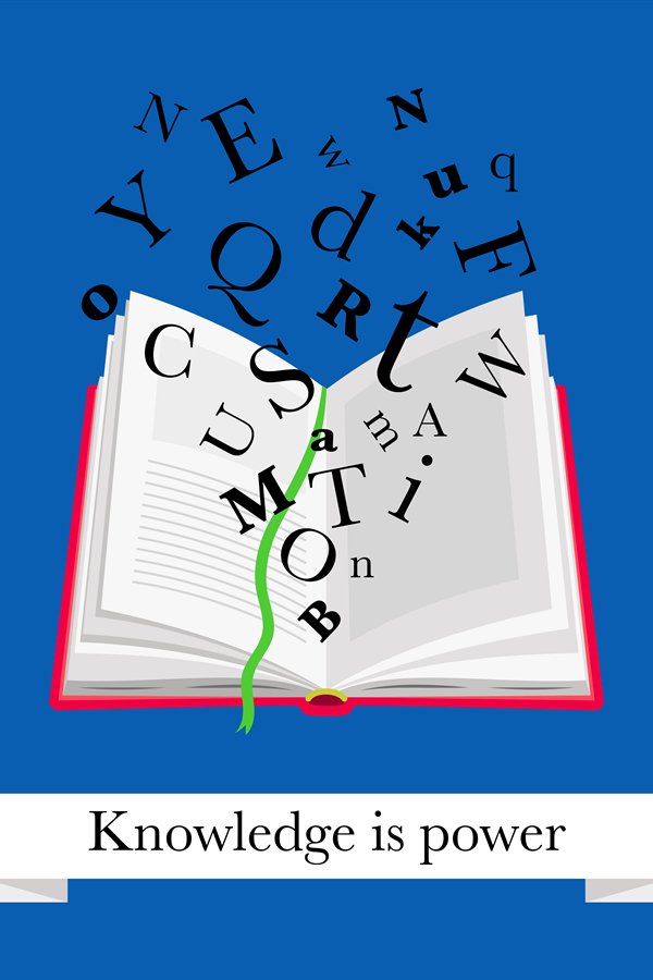 Reading book icon. Open school book with letters icons and t