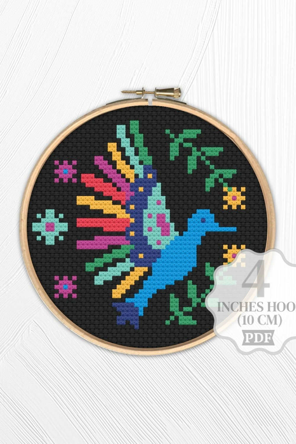 Mexican Folk Cross stitch quote pattern Colibri Bird Flowers