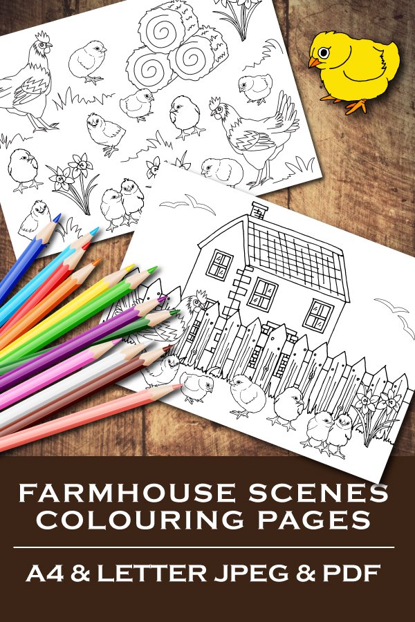 Farmhouse Coloring Pages | Farmyard Chickens Colouring Pages