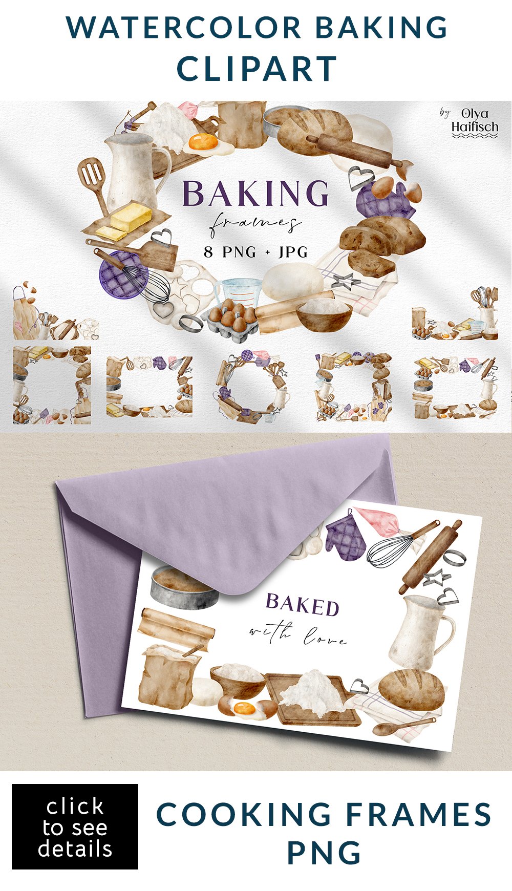 Watercolor Baking Frames Clipart. Cooking Tools PNG Clipart