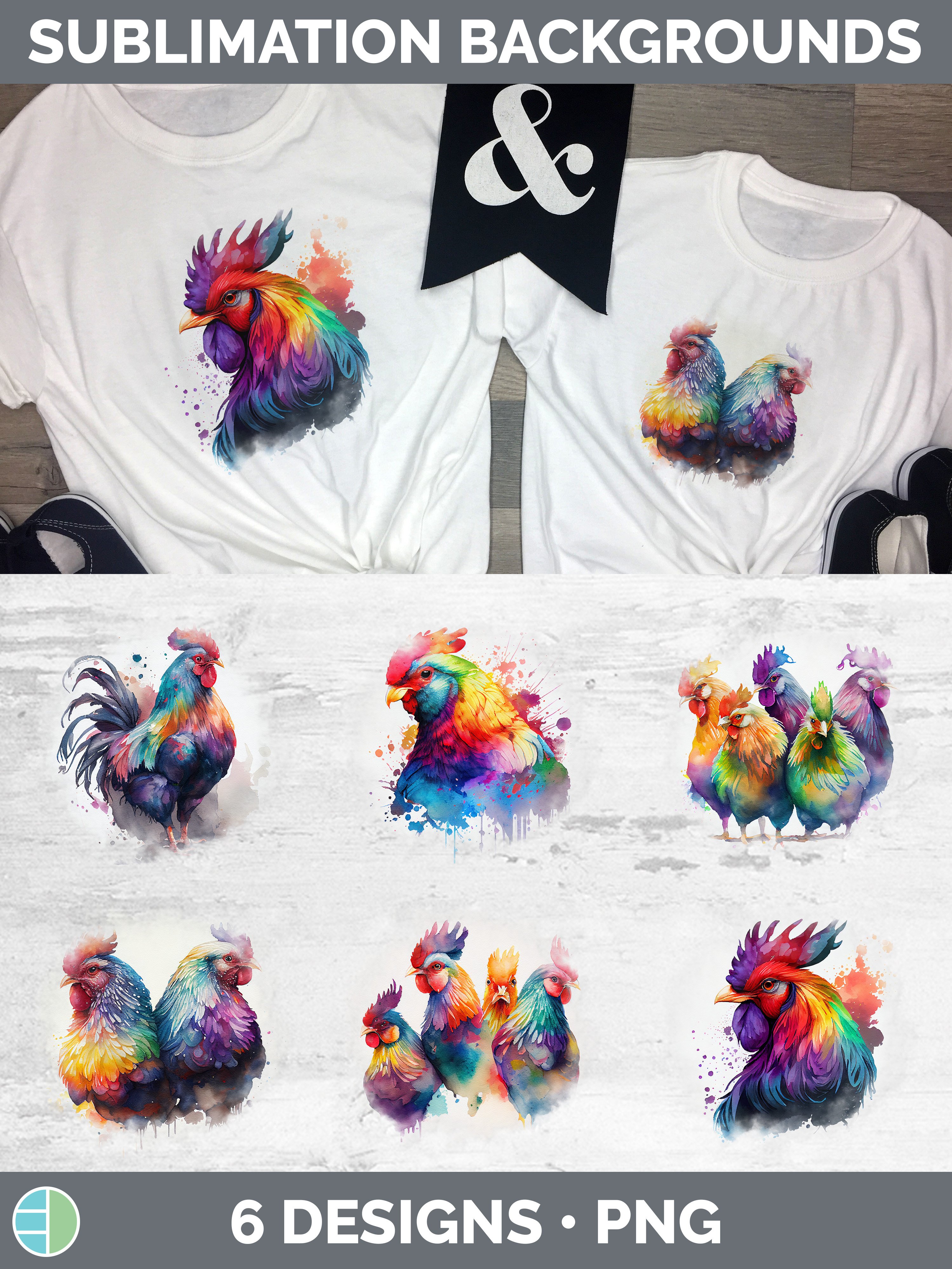 Rainbow Chicken Background | Grunge Sublimation Backgrounds