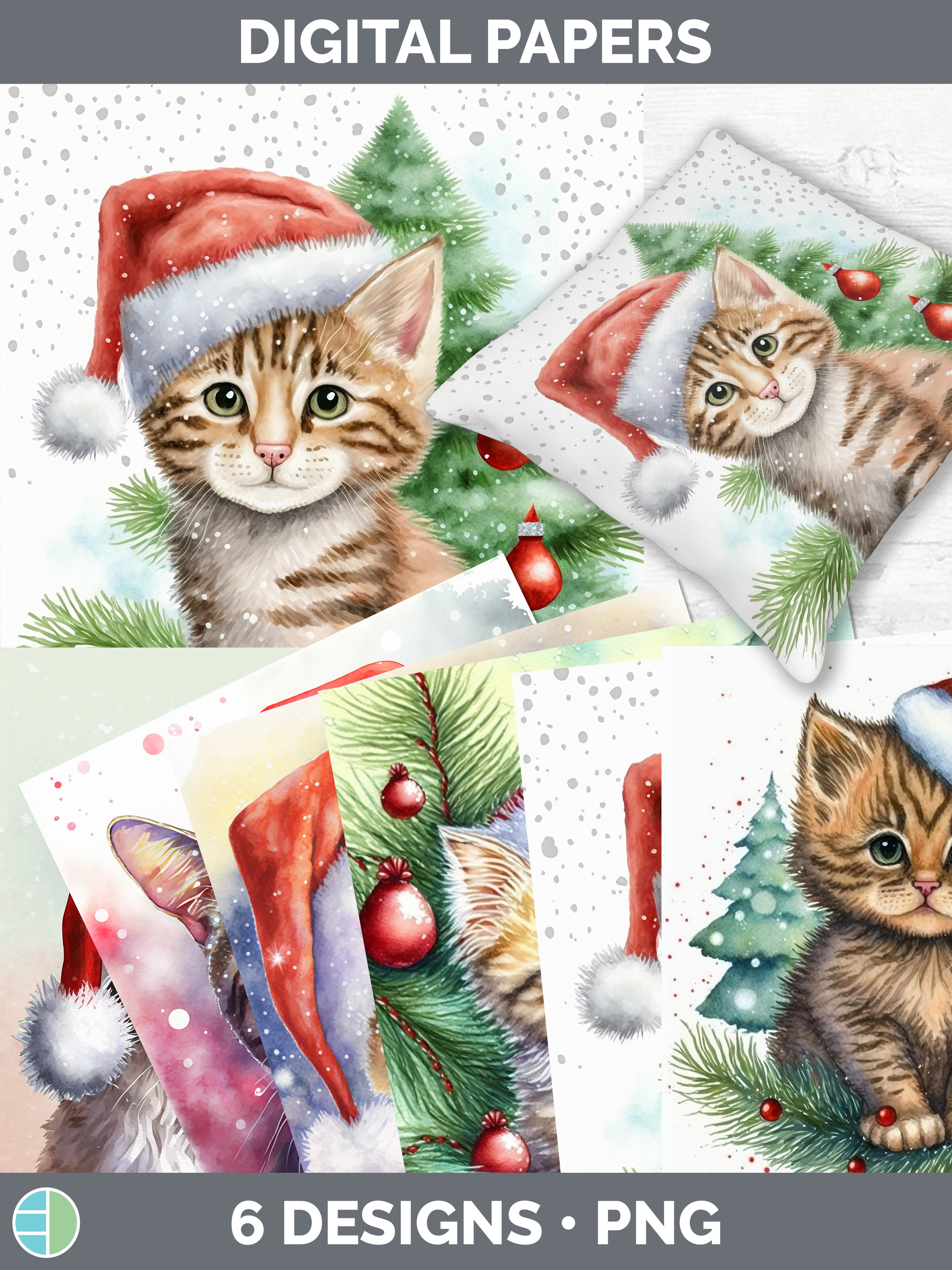 Christmas Cat Backgrounds | Digital Scrapbook Papers