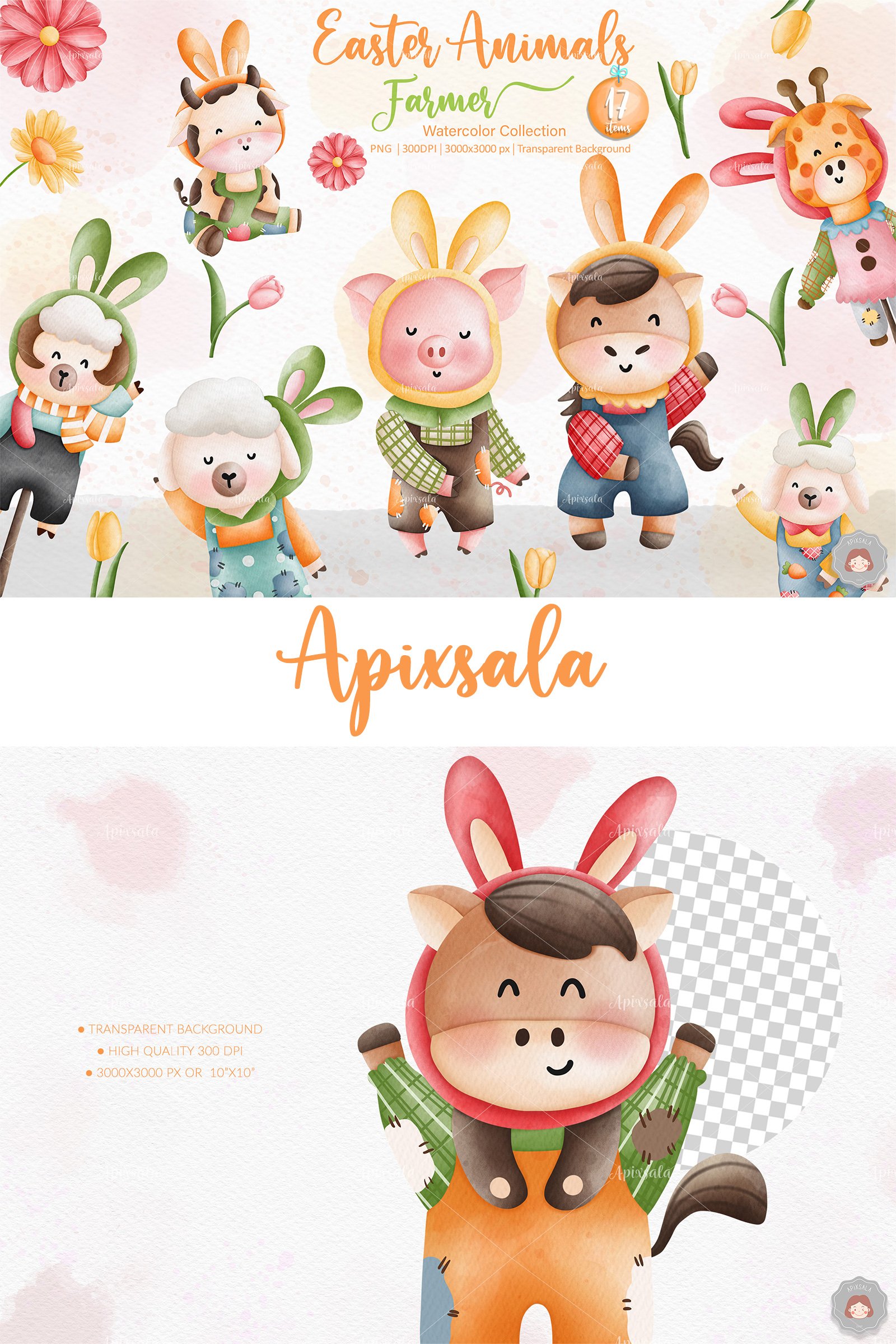 Happy Cute Easter Farm Clipart Decoration | Easter Spring