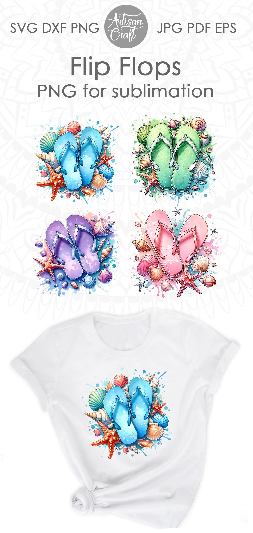 Summer flip flops sublimation clipart | sea shell | starfish