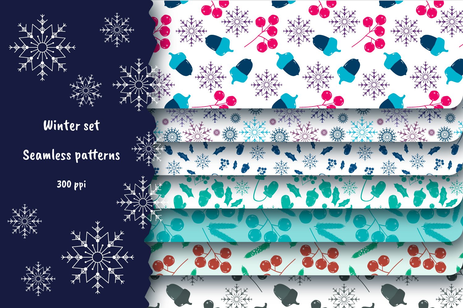 Set of 7 seamless patterns with winter design