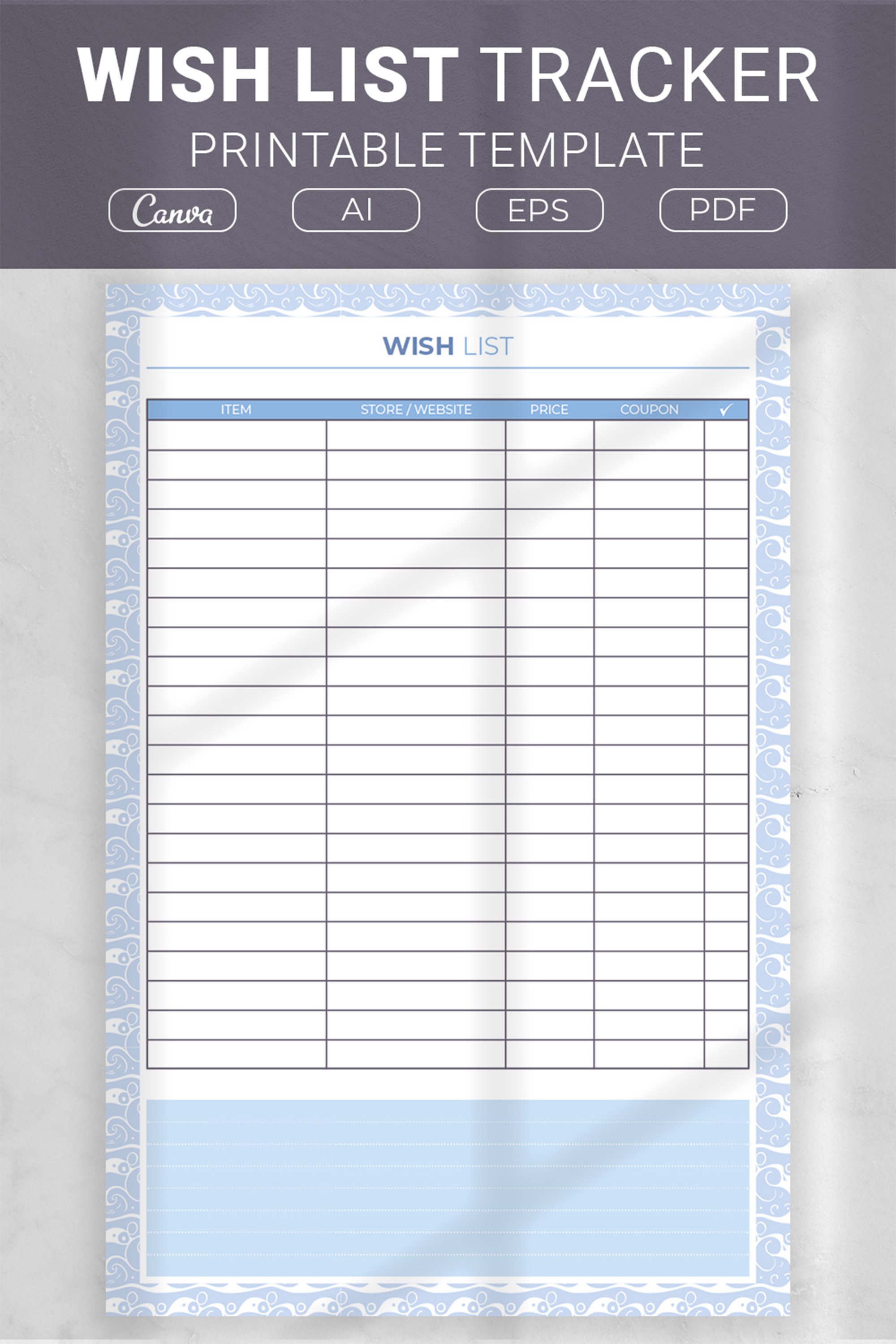 Wish List Tracker Printable Template (2889693)