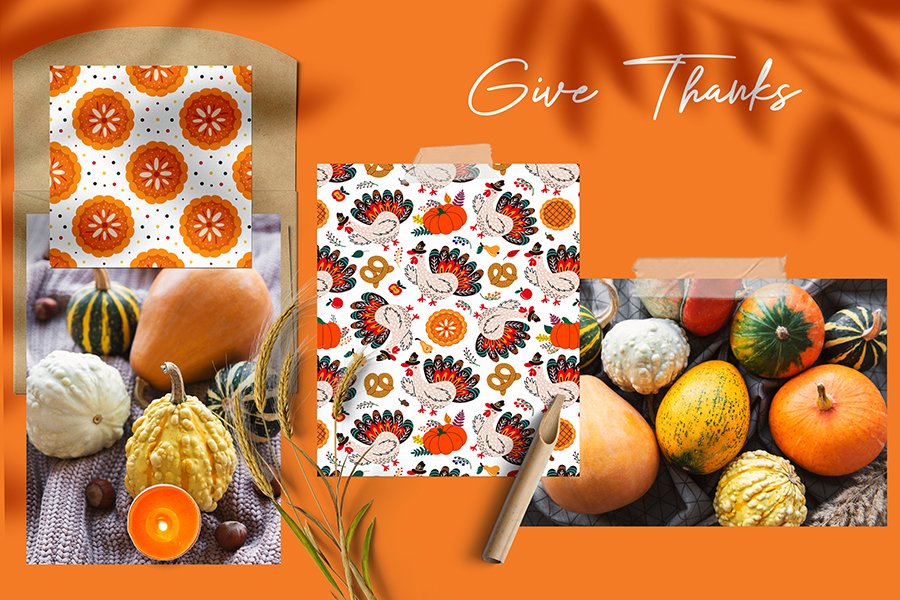 Thanksgiving digital paper. Thanksgiving seamless patterns